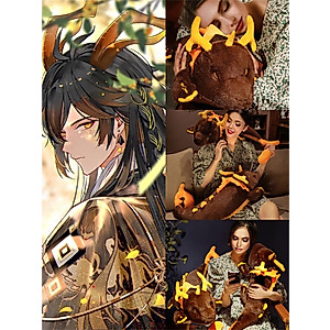 BOOTANO Set Plushie Genshin Impact Zhong Li Dragon 27.6 Inch Hugging Pillow and Cute Kawaii Zhongli Keychain Soft Stuffed Animal for Fans Kids Birthday Gifts