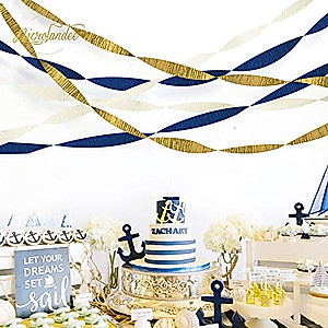 NICROLANDEE Navy Blue Party Decorations - 6Rolls Navy Blue Gold Crepe Paper Streamers Tassels Streamer Paper for Navy Party Get Ready Bridal Shower Wedding Engagement Birthday Graduation Supplies