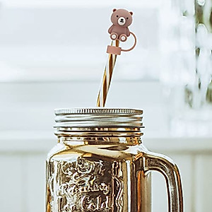 Zerodeko 3pcs Silicone Straw Tips Cover Straw Tip Cap Reusable Drinking Straw Toppers Bear Shape Drinking Straw Caps Straw End Plugs 12MM