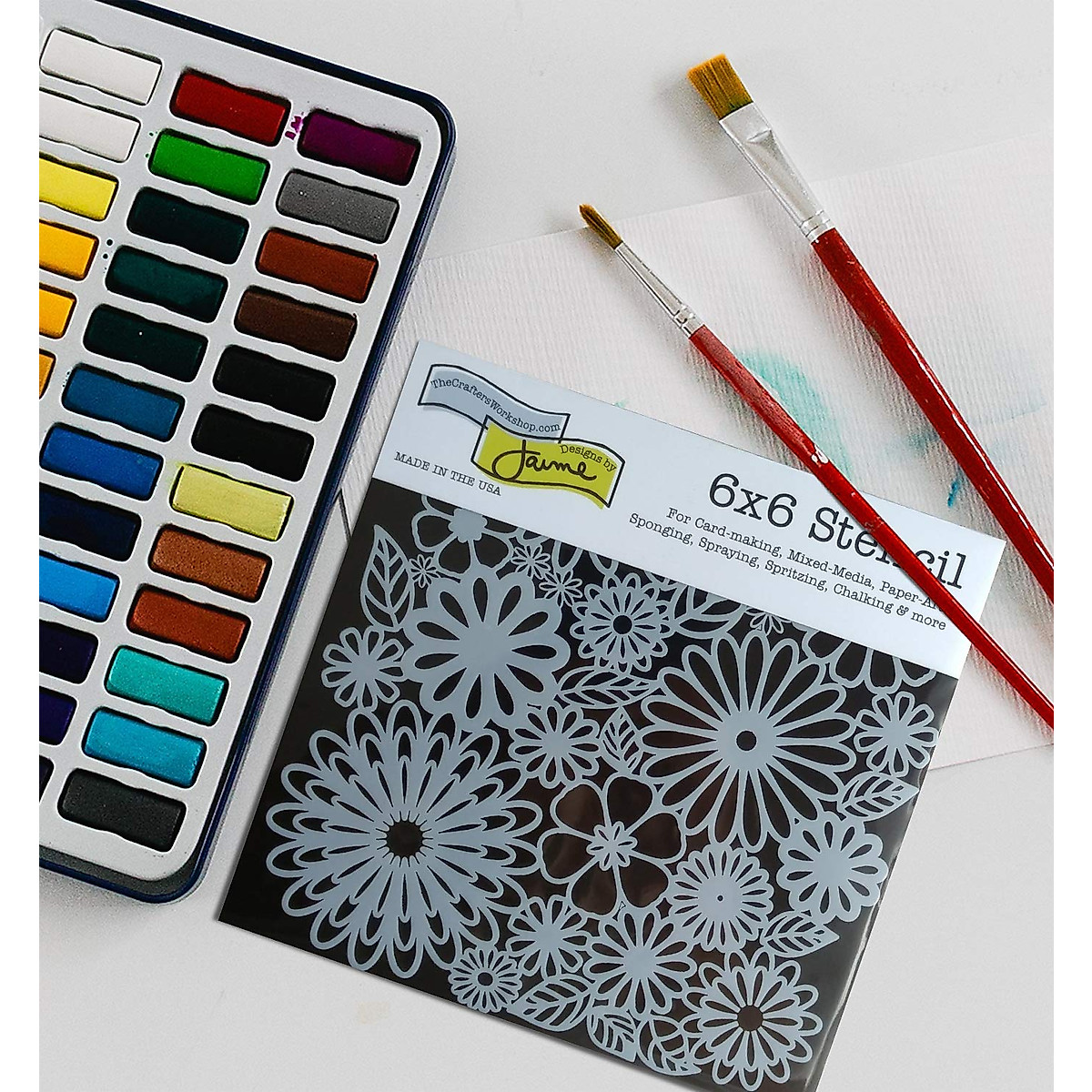 3 Crafters Workshop Mixed Media Stencils | Gears, Clock, Steampunk, Watch Face, Flower Designs | for Journaling, Scrapbooking, Card Making | 6 Inch x 6 Inch Templates Set with Board, Total 4 Items