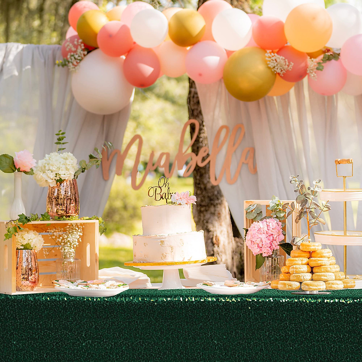 nanbowang Dark Green Sequin Tablecloth Glitter Sparkly Iridescent Shimmer for Rectangle Table Cloth 50 X 50 Table Covers Decorations for Birthday Party Supplies Event Wedding Table Skirt Decor