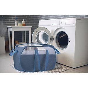 pop-up laundry basket，with Durable Handles collapsible Mesh laundry Hamper,Easy to Open and Fold,Premium Cationic Fabric… (Cationic blue+blue)