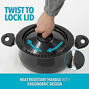 Bialetti Oval Aluminum 5.5 Quart Pasta Pot with Strainer Lid, Nonstick, Black