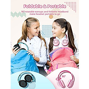 Kids Headphones Wired with Microphone, 85/94dB Volume Limit, Foldable Adjustable Headphone for Girls Boys Children, Tangle-Free 3.5mm Jack Wired for Study, School, Kids Headset for iPad (pink&black)