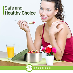 Stelboss Stainless Steel Containers with Lids Set of 5 - Reusable Airtight Stainless Steel Lunch Container - Leak Proof with 5 Sizes 32oz, 21oz, 13oz, 6oz & 3oz - Perfect for Meal Prep and Storage