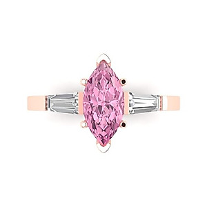 Clara Pucci 2 ct Marquise cut 3 stone Solitaire Pink Simulated Diamond Engagement Promise Anniversary Bridal Ring 18K Rose Gold 5.25
