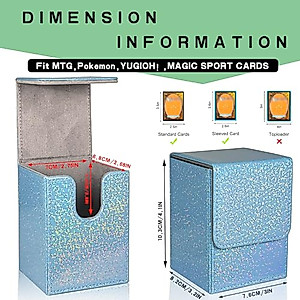 Dmoicols Sparkly Card Deck Box Holds 100+ Single Sleeved Cards,Leather Card Storage Case,MTG Commander Deck Box with 2 Dividers fit TCG CCG Magic Cards Vertical (Sparkly Light Blue Point)