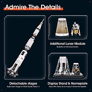 NASA Apollo Saturn V 3D Puzzles for Adults Kids Space Toys for Boys 5-8 Rocket Ship Building Puzzles for Kids Ages 8-10 12-14 Crafts for Adult Space Exploration Puzzle Model Kit Building, 136 Pieces