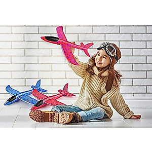 BooTaa 2 Pack Airplane Toys, 17.5" Large Throwing Foam Plane, 2 Flight Mode Glider, Flying Toy for Kids, Birthday Gifts for 3 4 5 6 7 8 9 10 11 12 Year Old Boys Girls, Outdoor Sport Toys Party Favors
