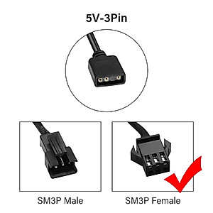 GINTOOYUN RGB Extension Cable, 3-pin to SM 3Pin Female ARGB Connector Adapter Cable,5V 3-Pin Addressable RGB Extension Cable, for RGB Fan,PC LED Strip (0.98FT)