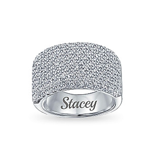 Personalized Micro Pave AAA Cubic Zirconia Cocktail Anniversary Wide CZ Pave Anniversary Statement 1/2 Eternity Wedding Band Ring For Women .925 Sterling Silver Customizable