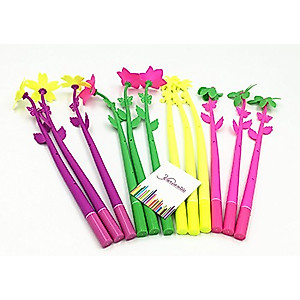 Yansanido Fluent Writting Pen, 12 Pcs 0.5 mm Black Ink Flower Shape Rolling Ball Cute Gel Ink Pen for Student and School Office Supplies (flower)