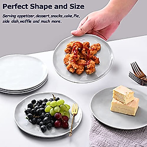 Miicol Porcelain Dessert Plate, 6.5 Inch Appetizer Plates Set of 6, Small Ceramic Serving Plates, Modern Handmade Look Collection Dinnerware, Neutral Grey