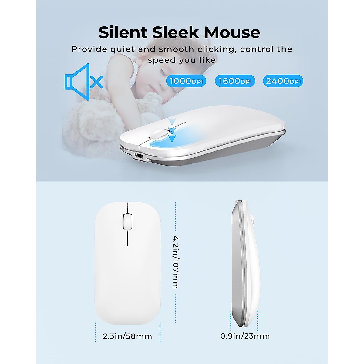 Wireless Bluetooth Keyboard and Mouse Combo (USB + Dual BT), seenda Multi-Device Rechargeable Slim Keyboard and Mouse, Compatible for Win 7/8/10, MacBook Pro/Air, iPad, Tablet - White Silver