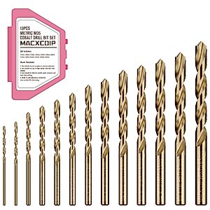 MACXCOIP Metric 13Pcs M35 Cobalt Drill Bit Set, 1.5mm-6.5mm HSS Cobalt Jobber Drill Bits, for Hardened Metals, Stainless Steel, Cast Iron and Wooden Plastics, with Plastic Index Storage Box