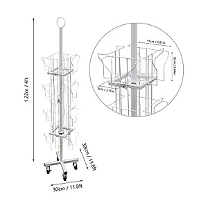 16 Pockets Metal Rotating Greeting Card Rack Movable 4 Tier Retail Spinning Display Stand W/ Wheels Perfect for Store Display Shop Spinner Greeting Cards, Stickers, Postcards Show Rack (White)