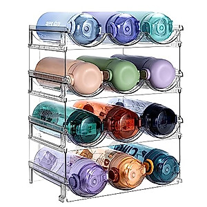 Sbosbo Water Bottle Organizer, Stackable Bottle Storage Rack, 4 Pack Water Bottle Holder for Kitchen Fridge Cabinet Organization and Storage, Plastic Wine Rack/Drink Bottle Holder