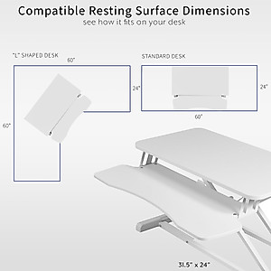 VIVO 32 inch Desk Converter, K Series, Height Adjustable Sit to Stand Riser, Dual Monitor and Laptop Workstation with Wide Keyboard Tray, White, DESK-V000KW