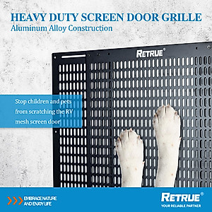 RETRUE RV Screen Door Protector Adjusts from 22" to 31.5" Aluminum Alloy Camper Screen Door Protector Guard for Dogs Kids Safe, Black