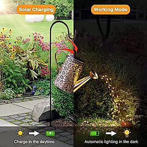 Solar Watering Can Garden Lights - Solar Lights Outdoor Garden Ornaments Waterproof Large Yard Statues Retro Copper Decorations for Home Patio with 35"Shepherd Hook