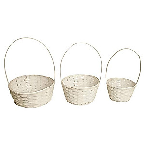 Wald Imports 4500/S3 Bamboo Basket, Set of 3 W/Handle, White