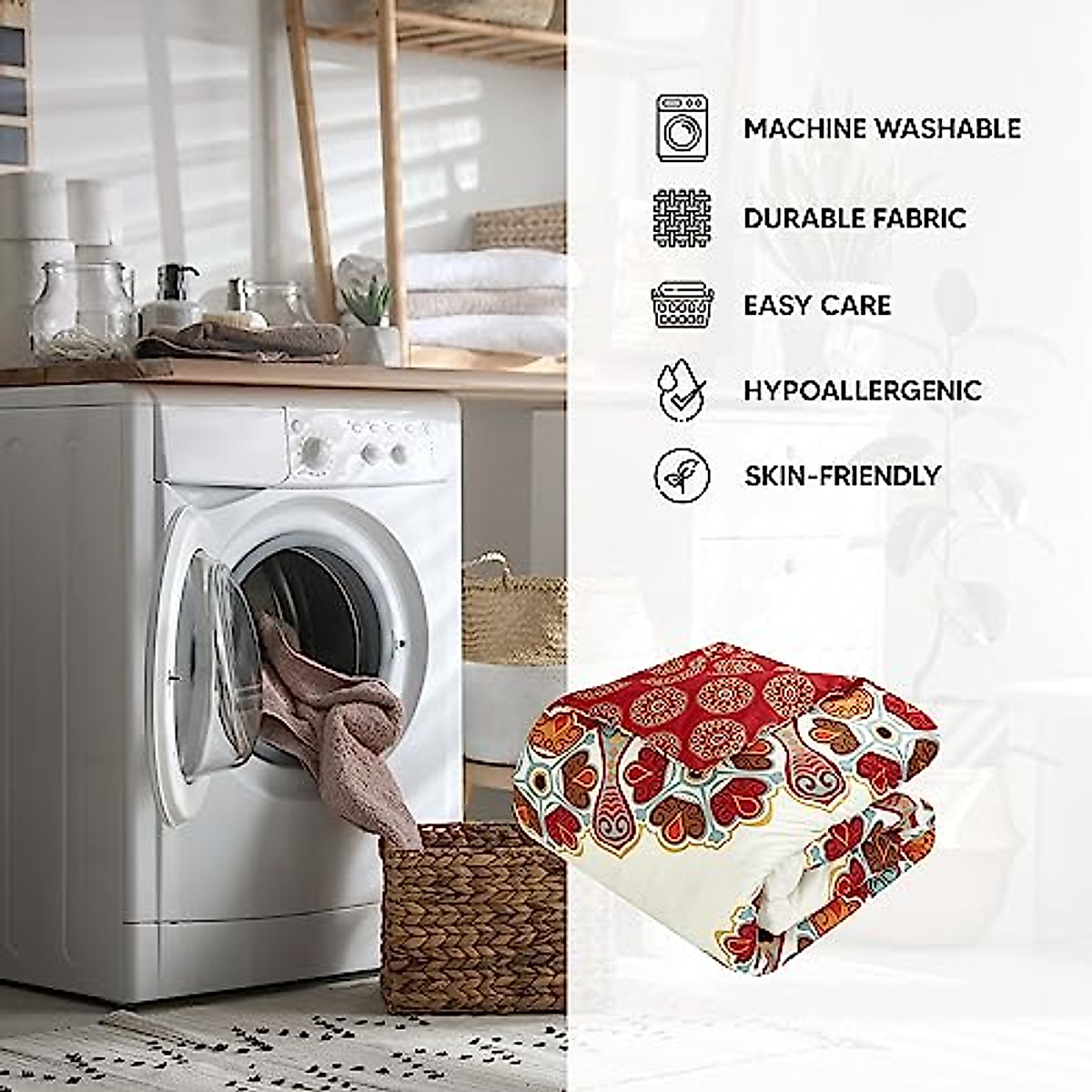 Chic Home CS5045-AN 10 Piece Aberdeen Large Scale Paisley Bohemian Reversible Printed with Embroidered Details. Queen Bed in a Bag Comforter Set Red