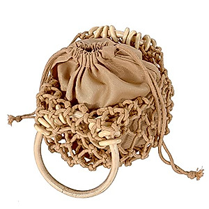 CHIC DIARY Mini Clutch Purse for Women Top Handle Handwoven Cotton Crochet Handbag Small Summer Beach Fishnet Bucket Bag