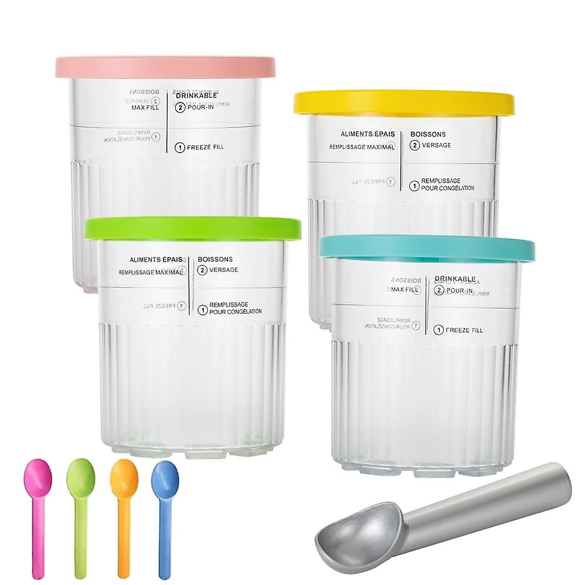 WSSJHYY Ninja creami pints and lids - 4 pack，24 oz NC500 NC501 Ice Cream Pint Cups fit for Ninja Delux Ice Cream Maker，Dishwasher Safe, BPA-Free, Leak Proof - four colors