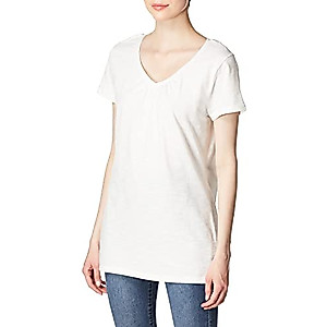 Hanes Women's Shirts, Slub Cotton Shirred V-Neck Tee, Cotton T-Shirts for Women, Women’s Tee Shirts