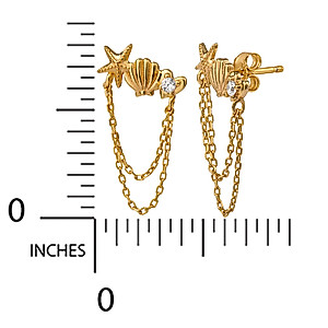 Disney Little Mermaid Jewelry, Seashell Dangle Chain Earrings, Flash Plated Sterling Silver