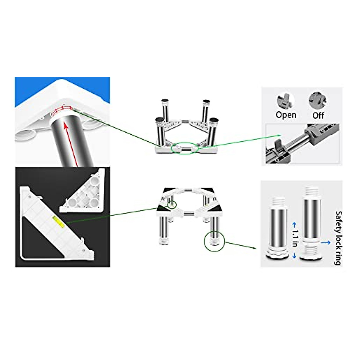 MQZHUK Refrigerator Base Stand Heightened Air Conditioner Base 4Legs- Height 5.9 in Adjustable Plant Container Rack LengthWidth 17.7~25in Plant Stands Pot Flower Holder,Max Load 460LB