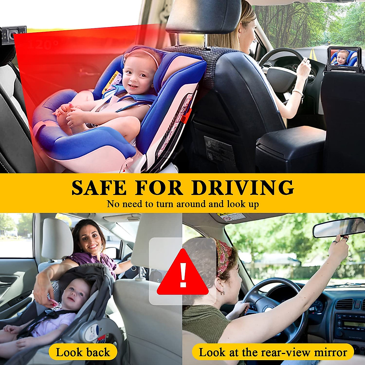 Rohent Baby Car Camera Carseat: Crystal Night Vision HD 1080P Car Seat Camera Backseat Rear Facing Infant Car Baby Monitor with Camera 3 Mins Easy Installation N06