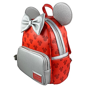 Loungefly Disney Minnie Mouse Red and Silver Womens Double Strap Shoulder Bag Purse