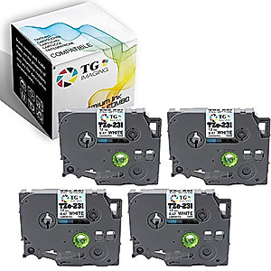 (4 Pack) TG Imaging Compatible P Touch TZe-231 TZ Label Tape (Black on White) Replacement for Brother P Touch PTE100 PTD210 PTD400 PTD60 PT1000 Label Maker (1/2 inch x 26.2 Feet)