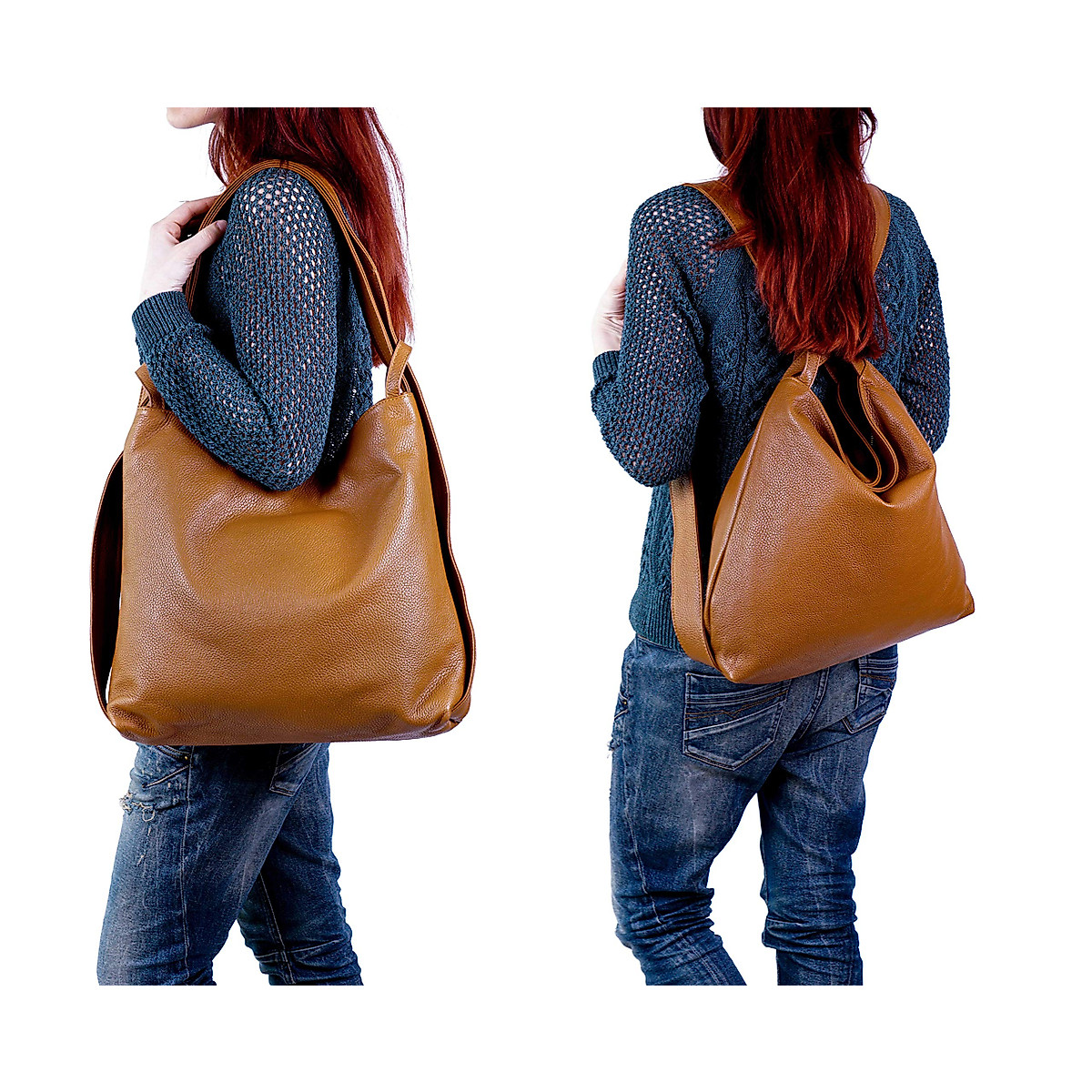 TimeStoryBag Women Leather Backpack/Purse- Handmade Convertible Hobo Shoulder Bag from Genuine Leather Cognac