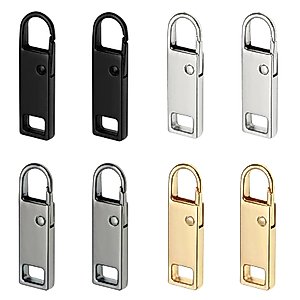 Urmspst Zipper Pull Replacement (Upgraded), 8 Pcs Detachable Zipper Pull Tabs for Luggage Clothing Jackets Backpacks Boots Purse Coat(4 Color Black, Silver, Gold, Brilliant Black)