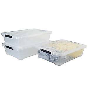 Yarebest 3-pack Large Underbed Storage Box, Shallow Clear Storage Bins with Lids and Wheels, 40 Quart