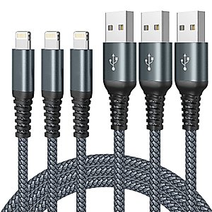 iPhone Charger, MFi Certified Lightning Cable 3Pack 6FT iPhone Charger Cord Fast Charging Nylon Braided Apple Charger, Compatible with iPhone 14/13/12/11/X/Pro/Max/8/7/6/6S/SE/Plus/iPad(Gray)