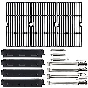 Hisencn Grill Replacement Parts for Charbroil 4 Burner 461442114, 461473419, 461472719, 463441514, 461442113, G431-0300-w2a, G433-0016-W1, G432-001N-W1, Grill Burner, Heat Plate and Cooking Grates