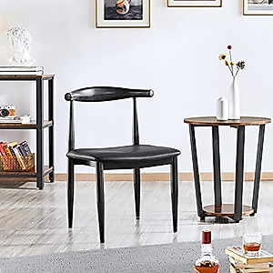 Yaheetech Mid Century Dining Chairs Armless with Backrest Modern Kitchen Chairs Metal Legs Fabric Leather Seat Set of 4, Black