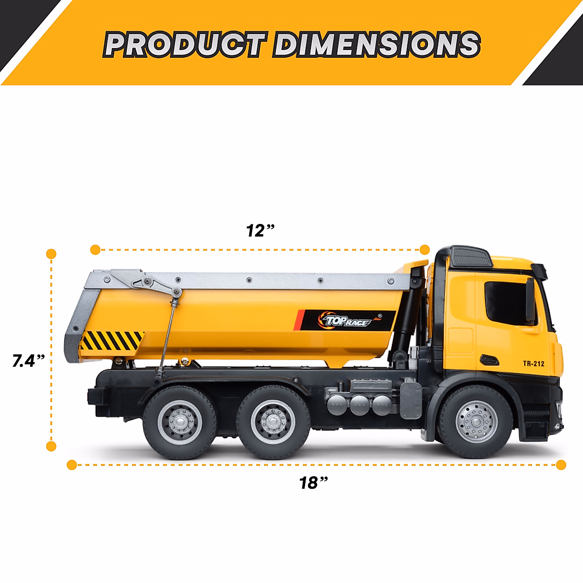 Top Race Remote Control Dump Truck Toy - 1:14 Scale Heavy-Duty Construction Vehicle with 7 lb Load Capacity, Strong Engines and Rubber Tires - RC Dump Truck for Kids - Realistic Construction Fun