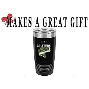 Rogue River Tactical Large Funny Fishing 20 Ounce Travel Tumbler Mug Cup w/Lid Size Matters Joke Fishing Gift Fish Black