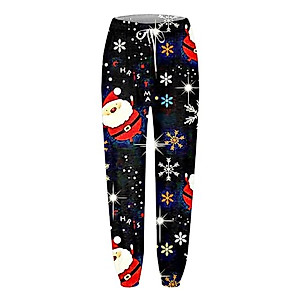 Womens Cargo Sweatpants,Womens Sweatpants with Pockets Christmas Print High Waisted Workout Active Joggers Drawstring Lounge Running Sweatpants Red Wine Glass Graphic Print Black XL