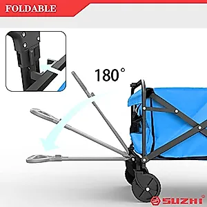 SUZHI Small Wagons Carts with Wheels Foldable, Collapsible Camping Wagon Cart On Wheels Outdoor Lounge Wagon, Fishing Wagon, Pet Wagon for Apartment Grocery