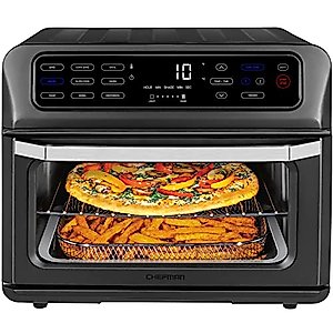 Chefman Toast-Air Touch Air Fryer Toaster Oven Combo, 4-In-1 Black Convection Oven Countertop, Cook a 10-In Pizza, 4 Slices of Toast, Air Fry, Bake, Air Broil, Dehydrate, 21 Qt