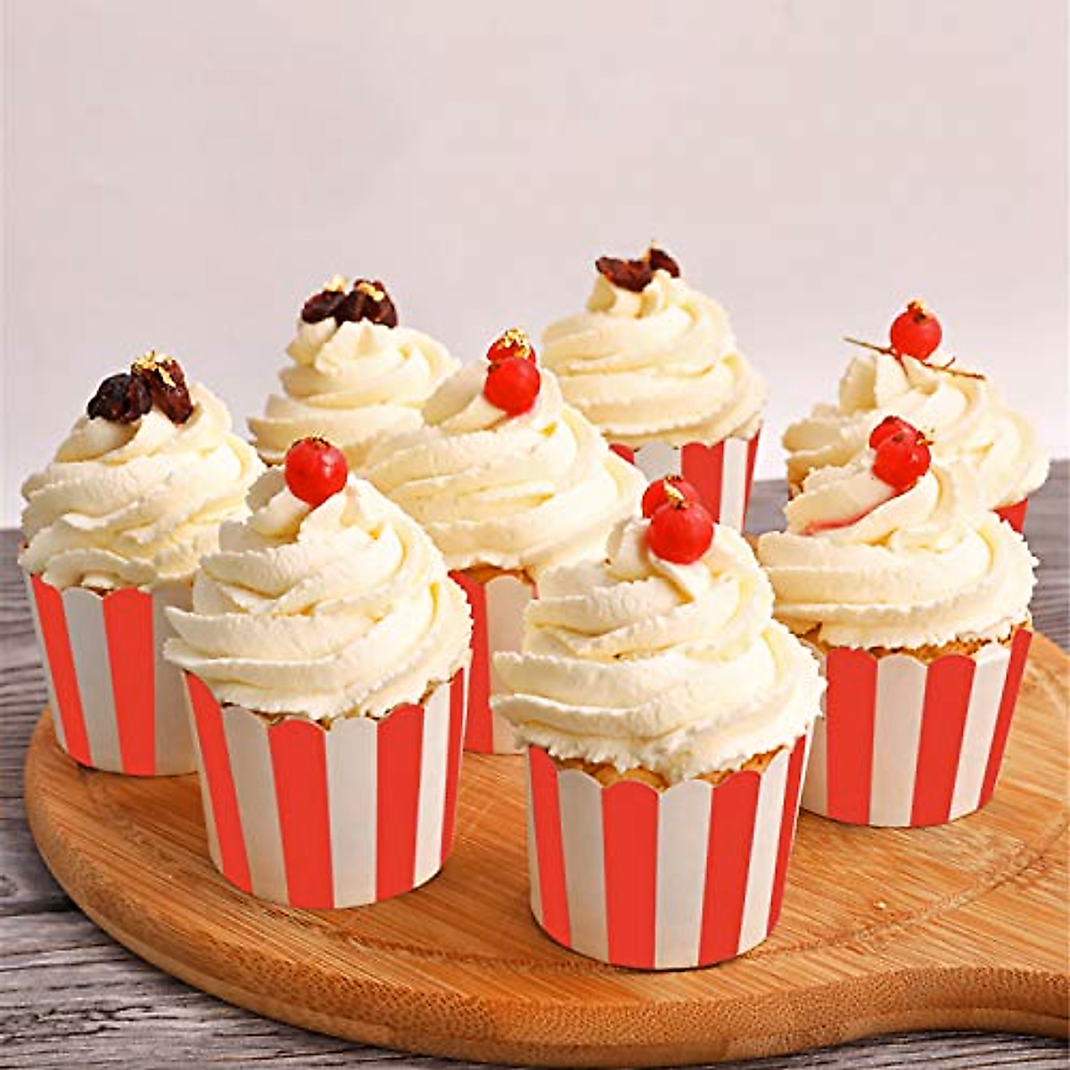 50-Pack Muffin Cups Baking Paper Cup Cupcake Muffins Liners Red and White Stripes Baking Cups, Bottom Dia 2.3 Inch