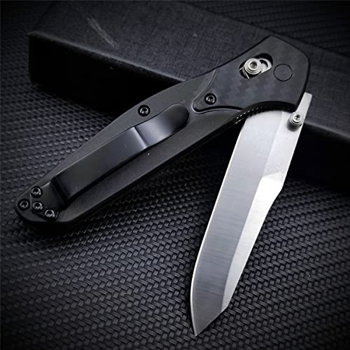 7.8 inch EDC Folding Pocket Knife For Men, 3.3 inch Satin Plain Edge Reverse Tanto Blade , Black Grivory Fiberglass Super Lightweight Handle Axis Lock With Belt Clip, Everyday Carry Thumb Studs Manual Open