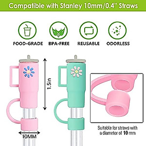 Sigowal 10Pcs Straw Cover Cap for Stanley Cup, 10mm Silicone Straw Topper Compatible with Stanley 30&40 Oz Tumbler with Handle, Reusable Drinking Straw Tip Covers Fit for Stanley Cups Accessories