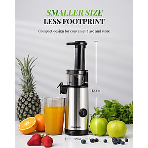 GDOR Compact Juicer Machines, Cold Press Juicer for Fruits & Vegetables, Masticating Juicer with 60NM DC Motor, Slow Juicer with Low Noise, 20 Oz Juice Cup, Easy to Clean, BPA-free,Silver