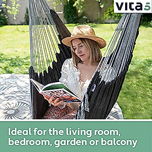VITA5 Hanging Chair Outdoor & Indoor- Sturdy & Safe Hammock Chair - Stylish Boho Hanging Chair for Bedroom Decor - Easy to Assemble Hammock Swing - Comfy Padded Hanging Swing - Swinging Chair